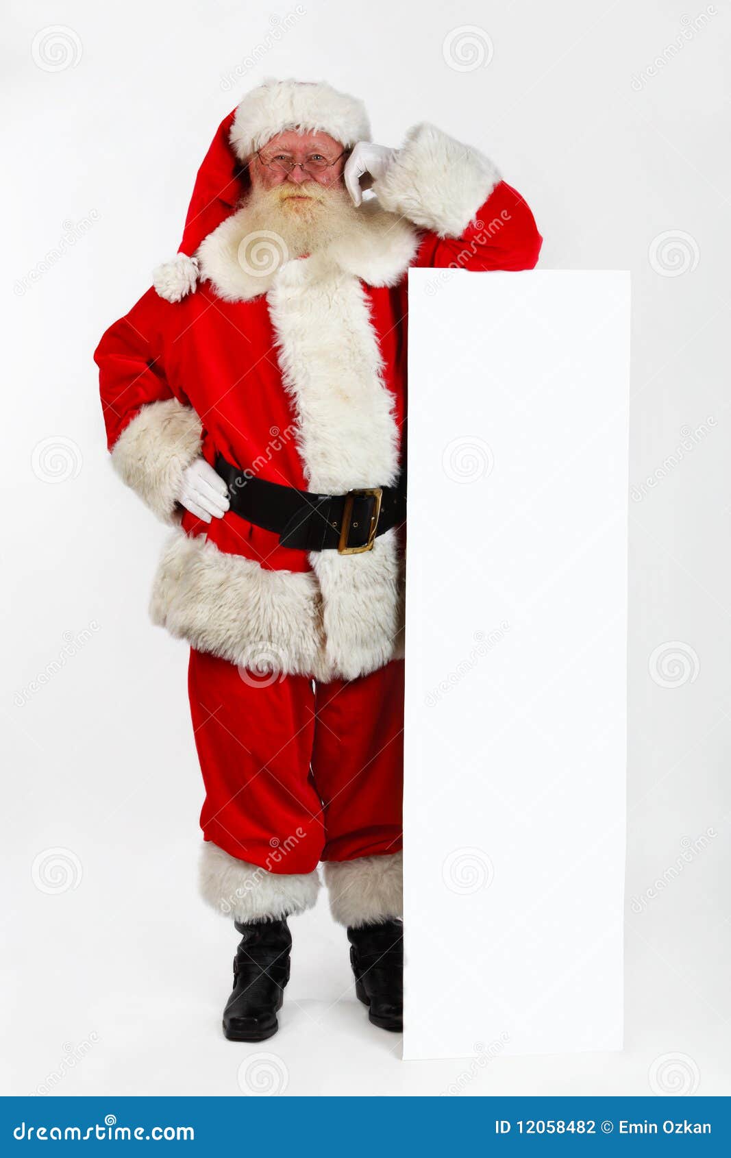 Santa leaning on banner stock photo. Image of notice - 12058482