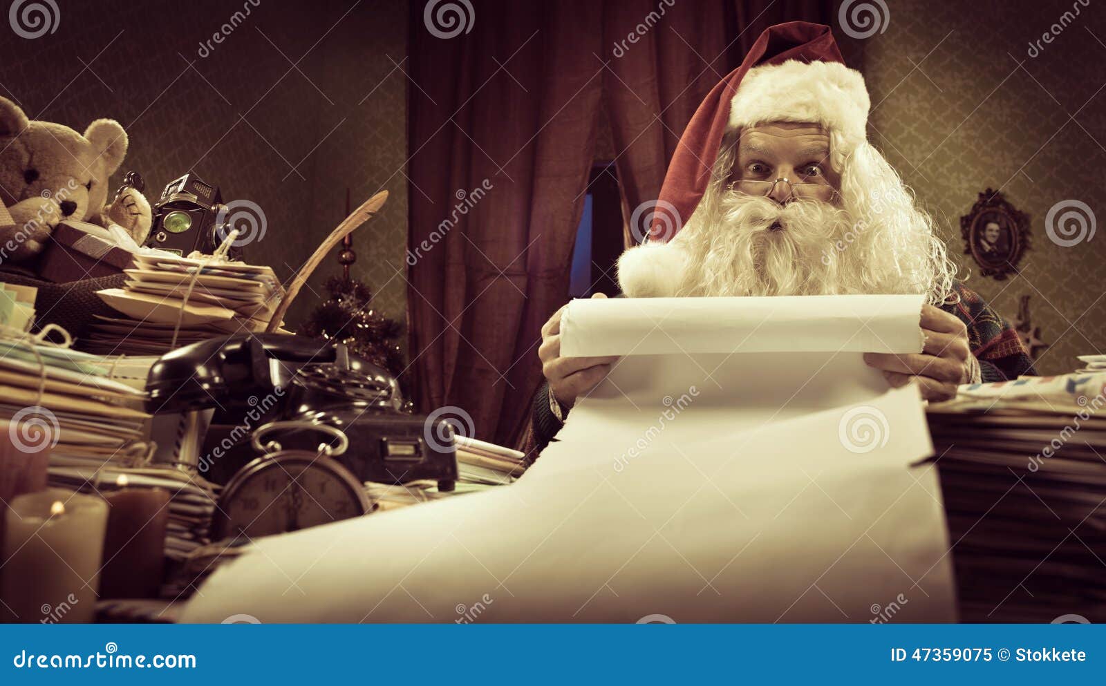 Santa with a Long Christmas List Stock Image - Image of character ...