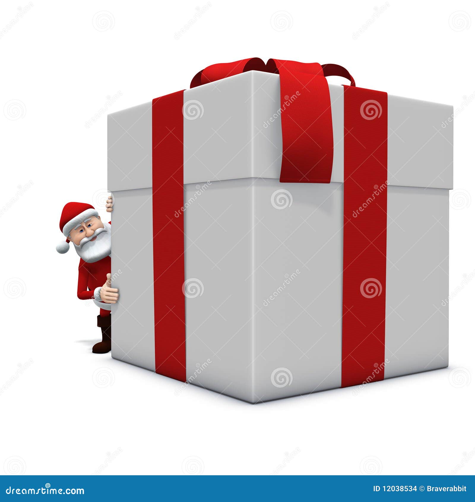 Santa Looking Around Very Big Present Stock Illustration - Illustration ...