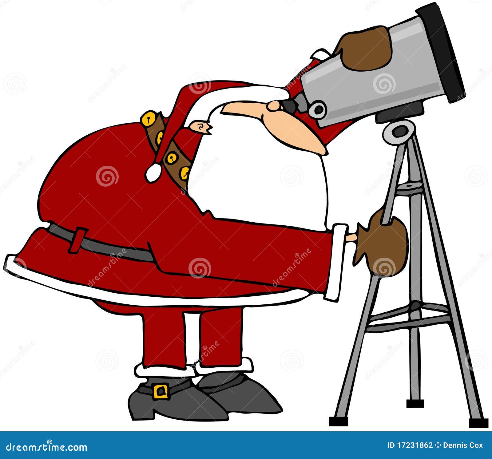Santa Looking through a Telescope Stock Illustration - Illustration of ...