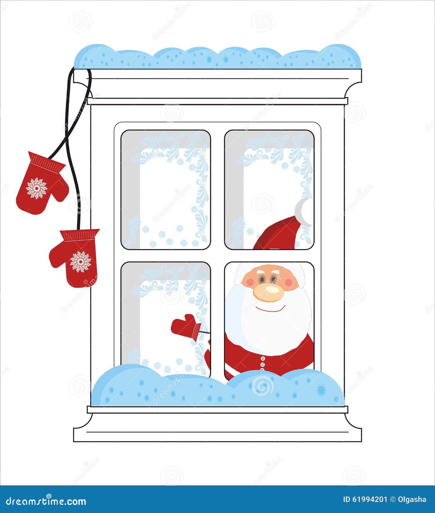 Santa Looks from Frozen Window with Mittens Stock Vector - Illustration ...
