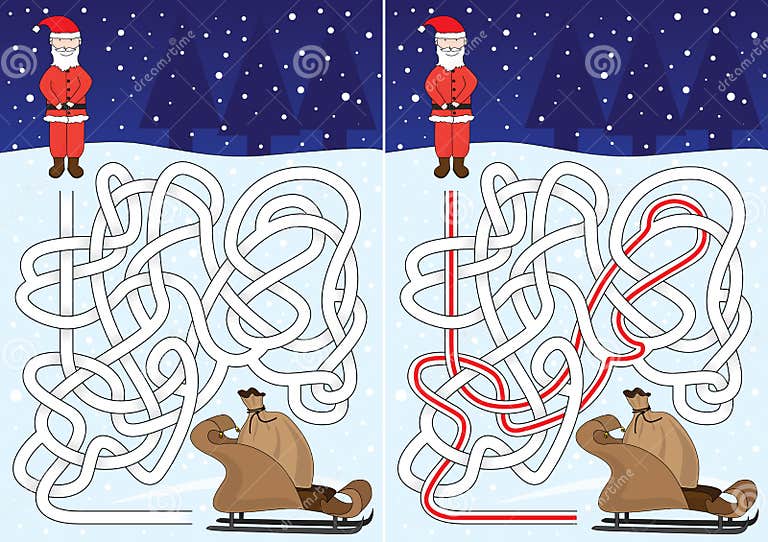 Santa maze stock vector. Illustration of maze, brain - 55802517