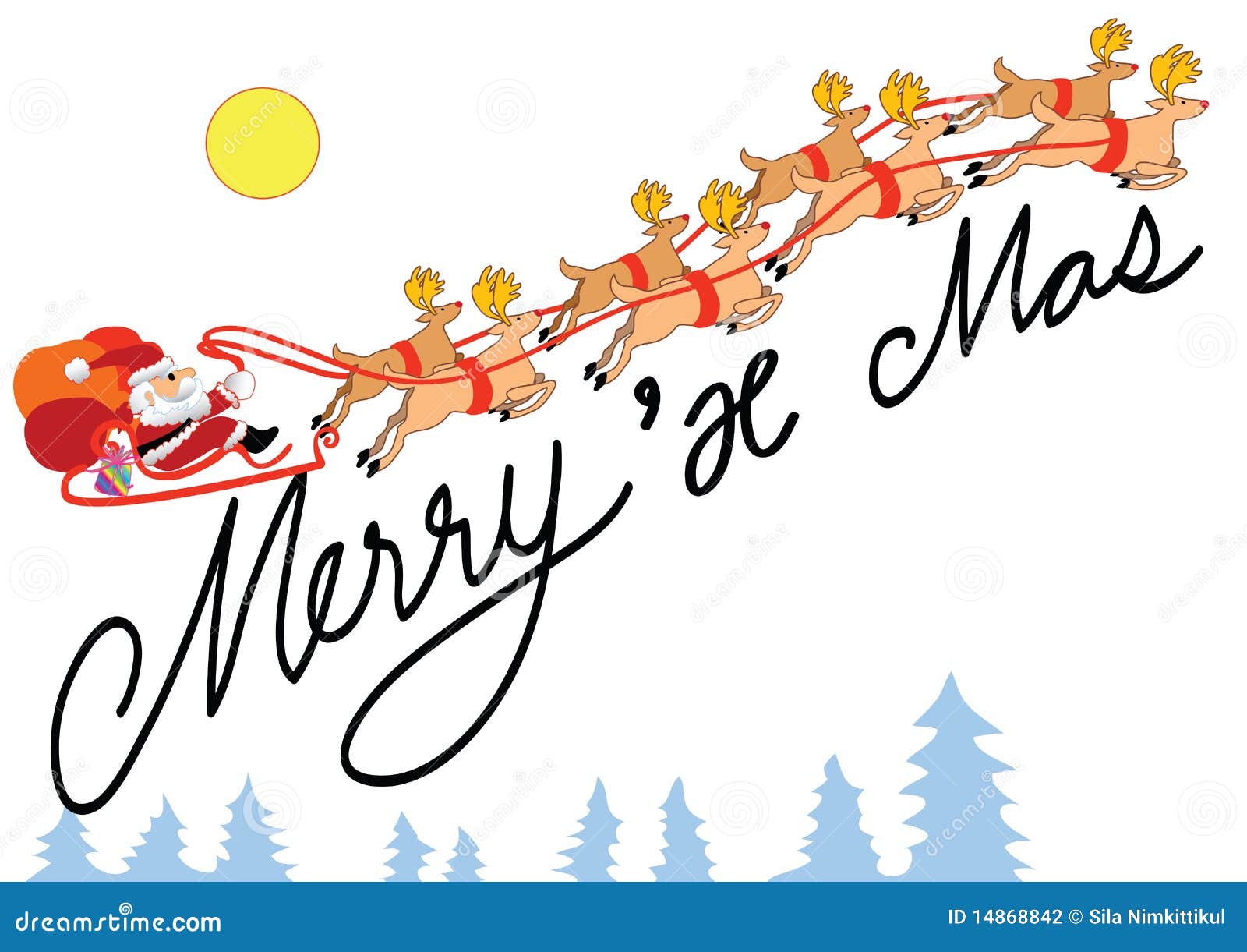 Santa Merry X Mas and Reindeer Stock Vector - Illustration of card ...