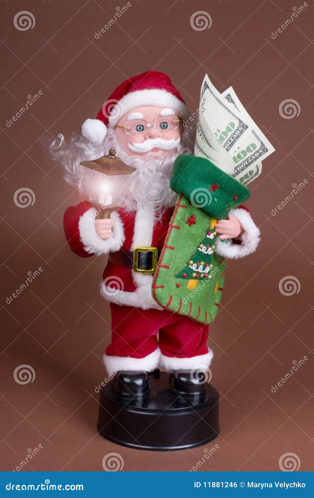 Santa with money stock photo. Image of money, lantern - 11881246