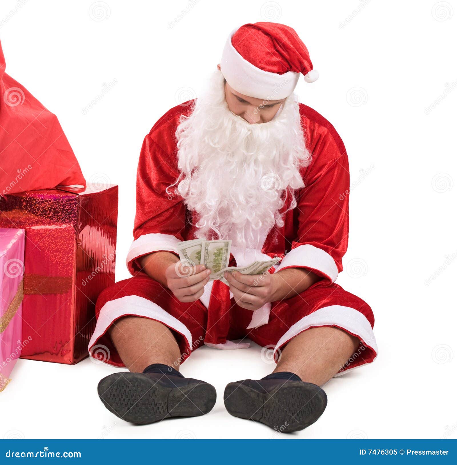 Santa with money stock image. Image of serious, sitting - 7476305