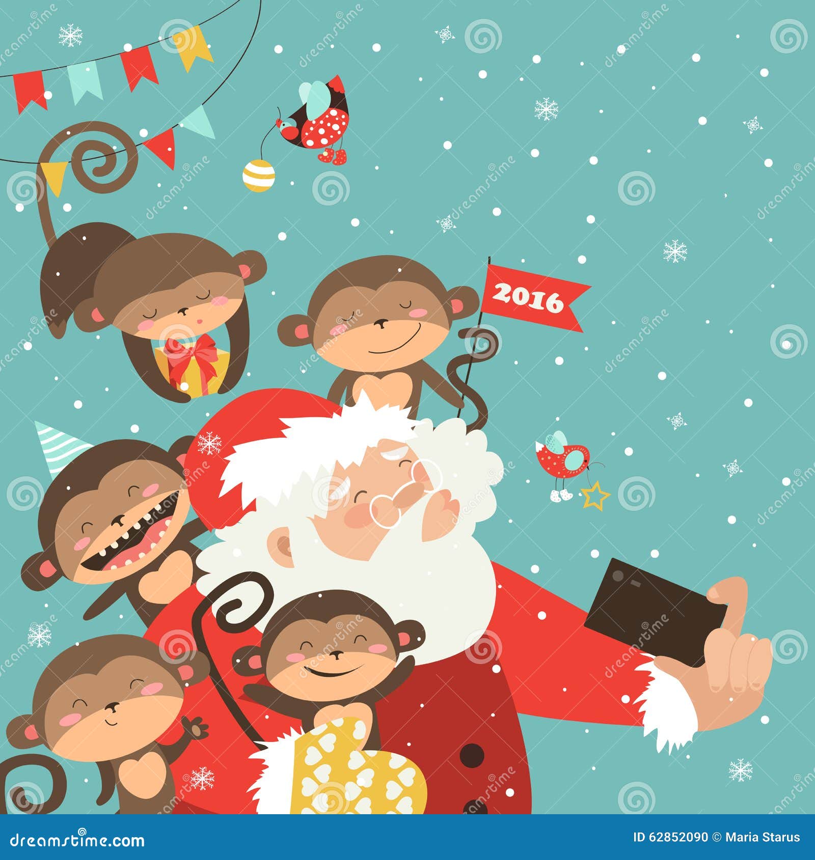 Santa and Monkeys Take a Selfie Stock Vector - Illustration of december ...
