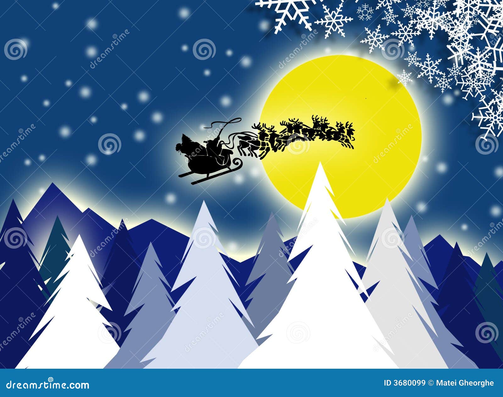 Santa and moon stock illustration. Illustration of reindeers - 3680099