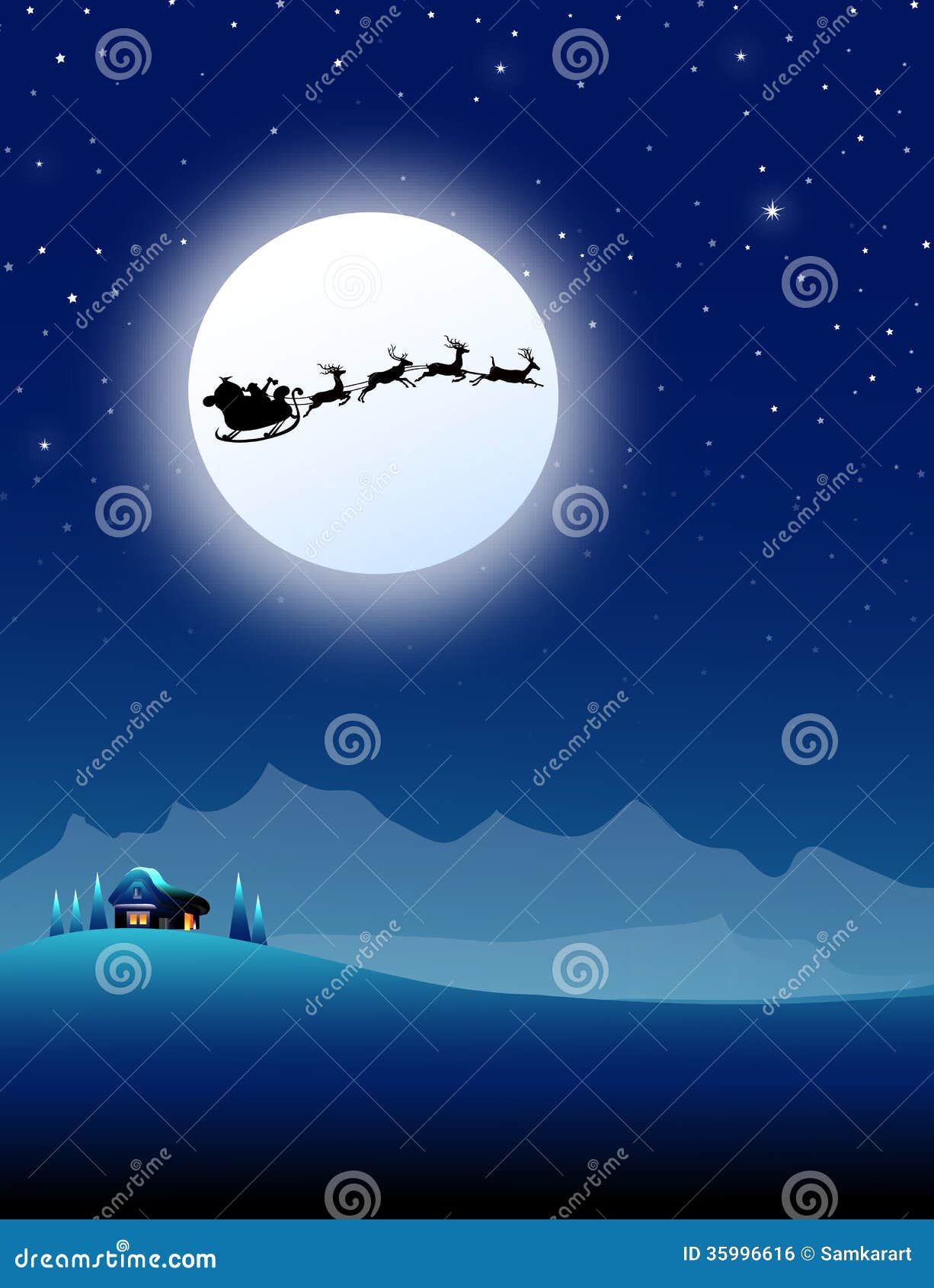 Santa & Moon Vector stock illustration. Illustration of sleigh - 35996616