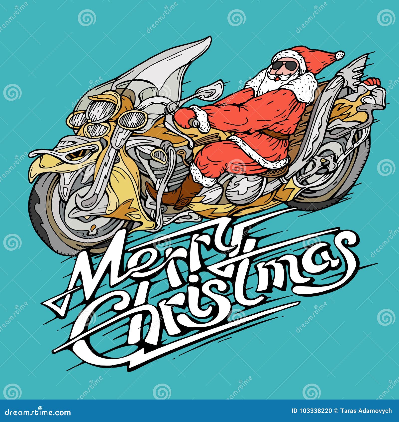 Santa on a Motorbike Vector Illustration Flat Style Stock Vector ...