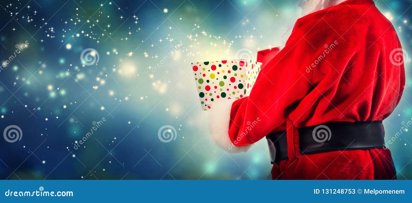 Santa opening a gift box stock image. Image of open - 131248753