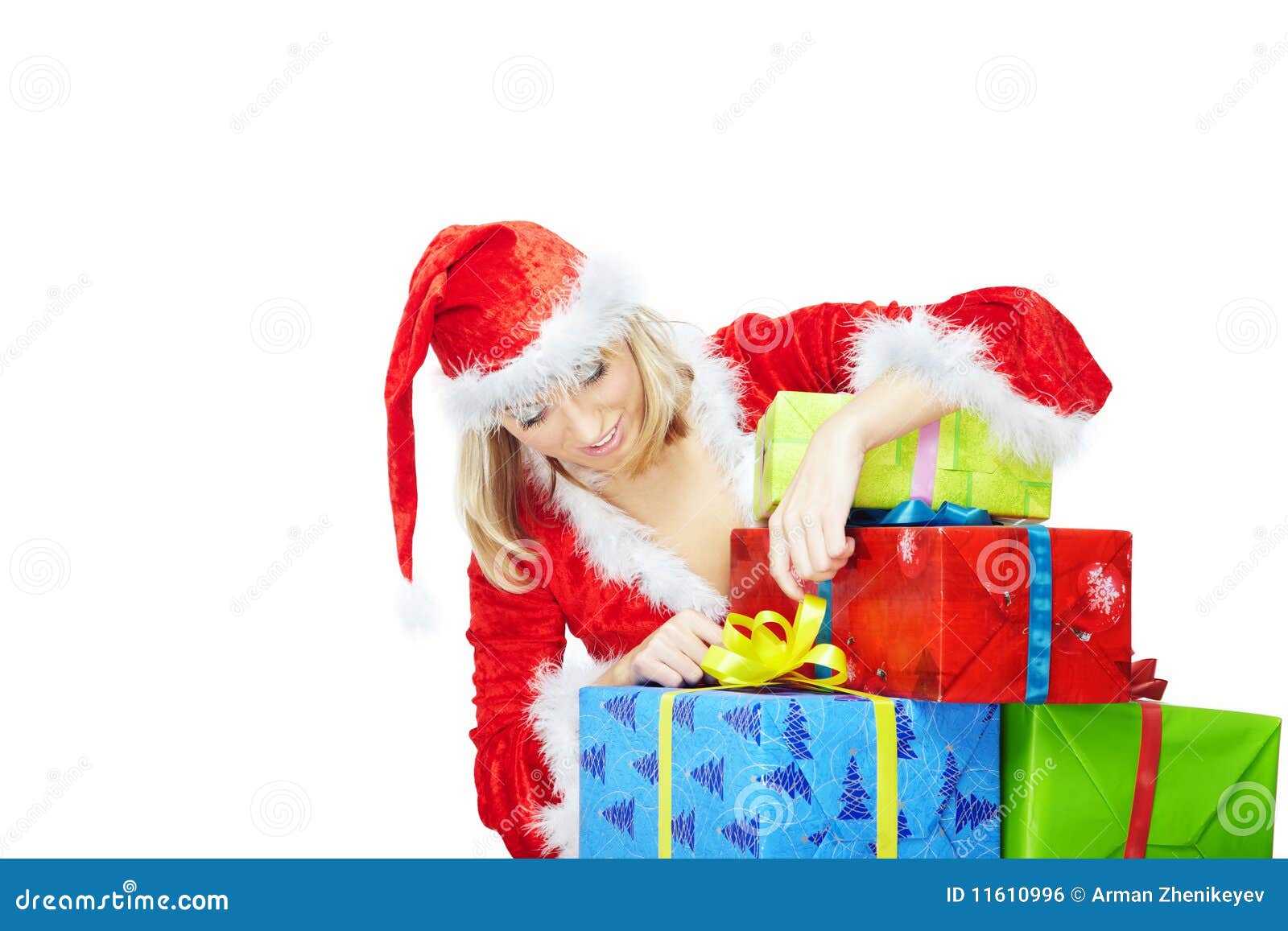 Santa opening Xmas gifts stock photo. Image of fancy - 11610996