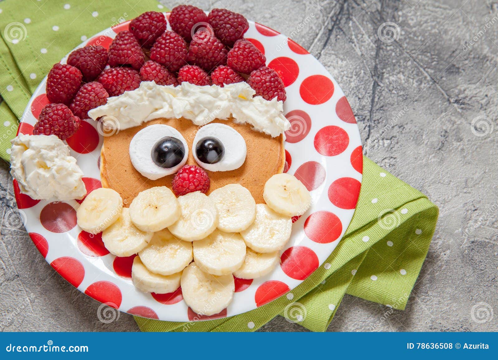 Santa Pancake with Raspberry for Kid Breakfast Stock Photo - Image of ...