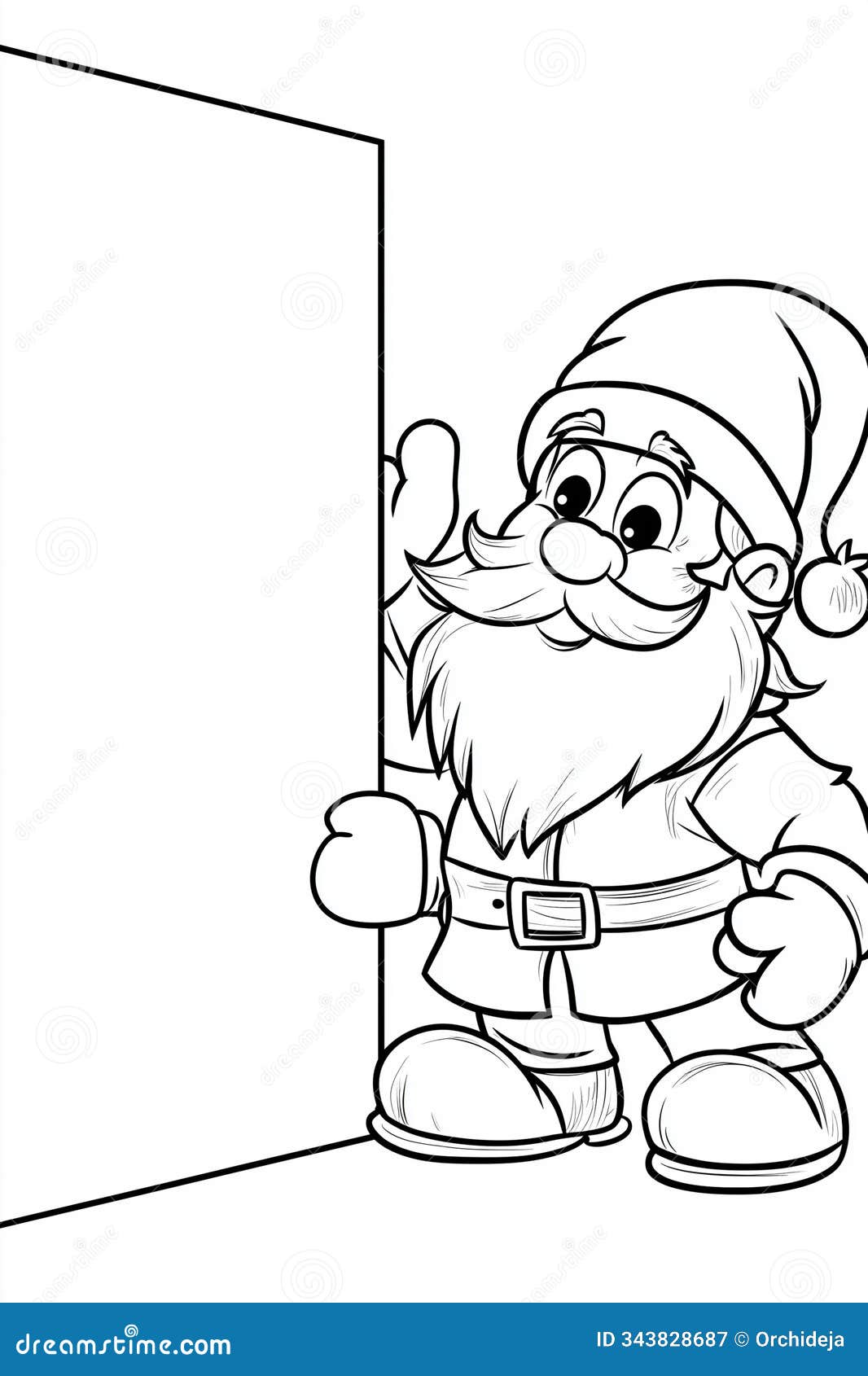 Santa Peeking Around a Corner Coloring Book Stock Illustration ...