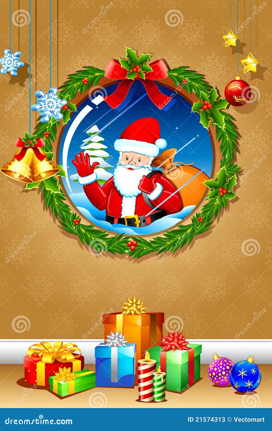 Santa Peeping through Window Stock Vector - Illustration of present ...