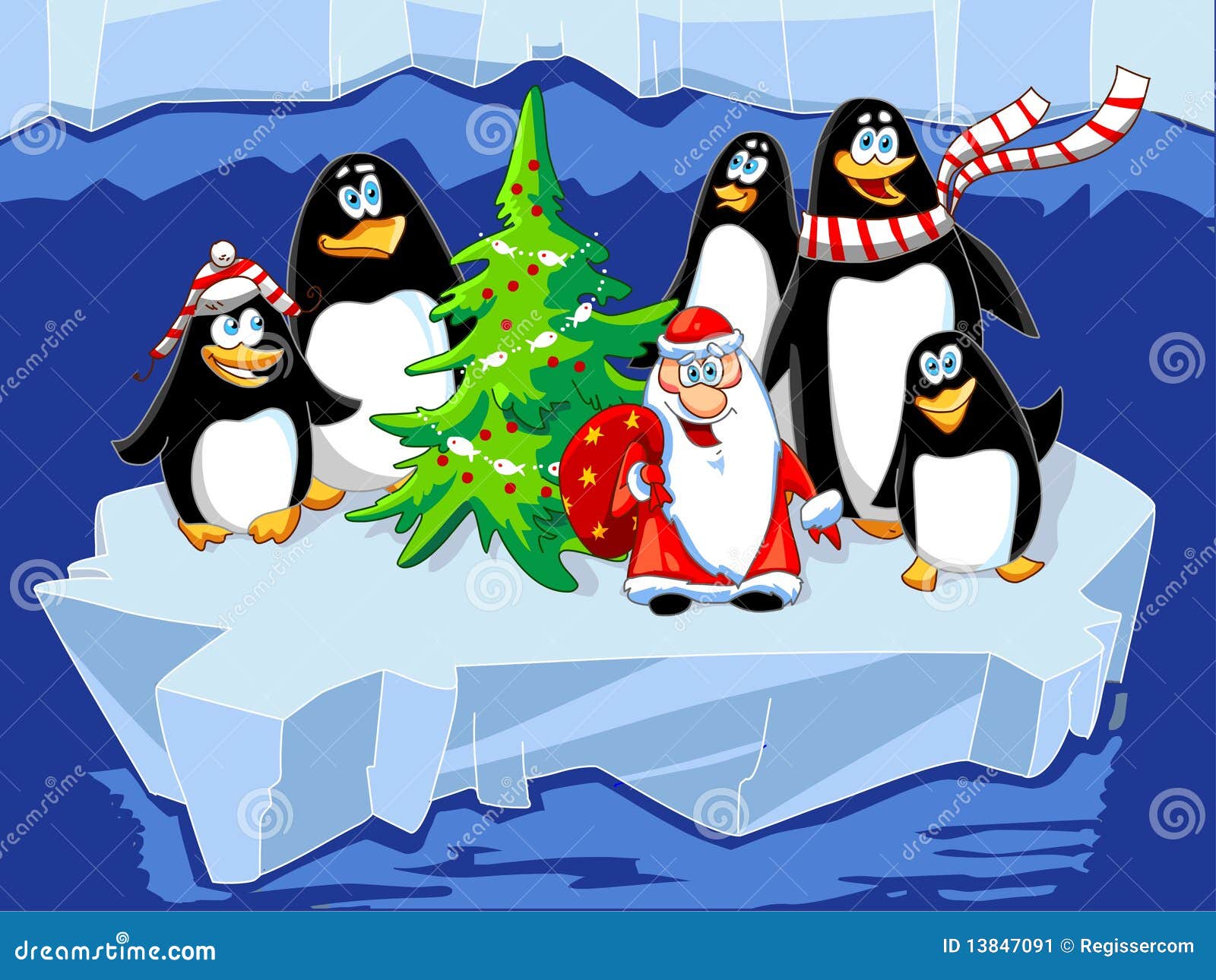 Santa with penguins stock illustration. Illustration of penguin - 13847091