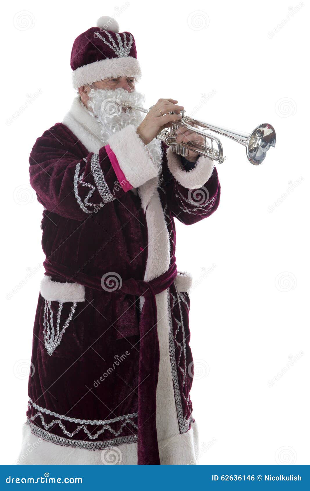 Santa Plays the Trumpet on a White Stock Photo - Image of portrait ...