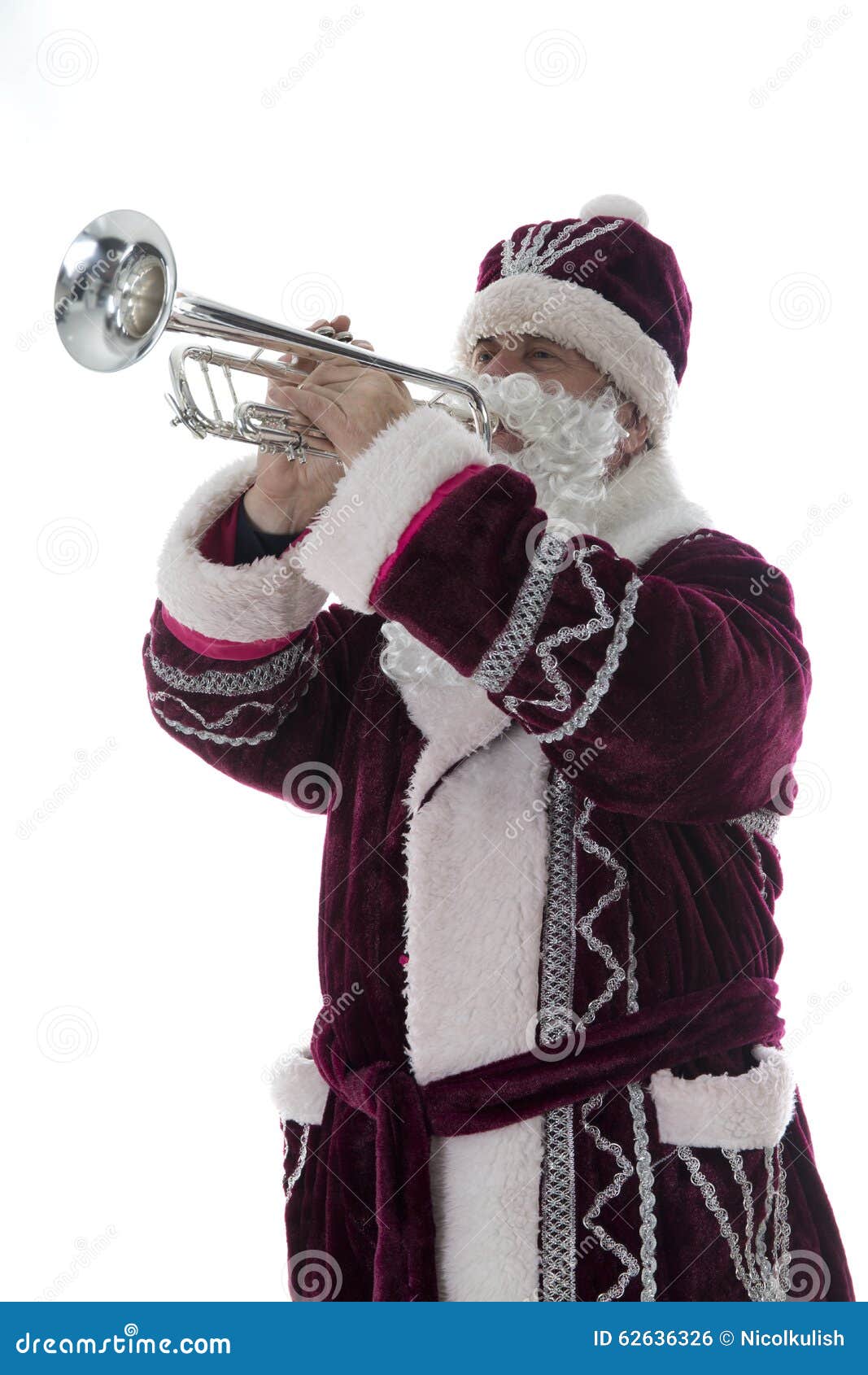 Santa Plays the Trumpet on a White Stock Photo - Image of young, girl ...