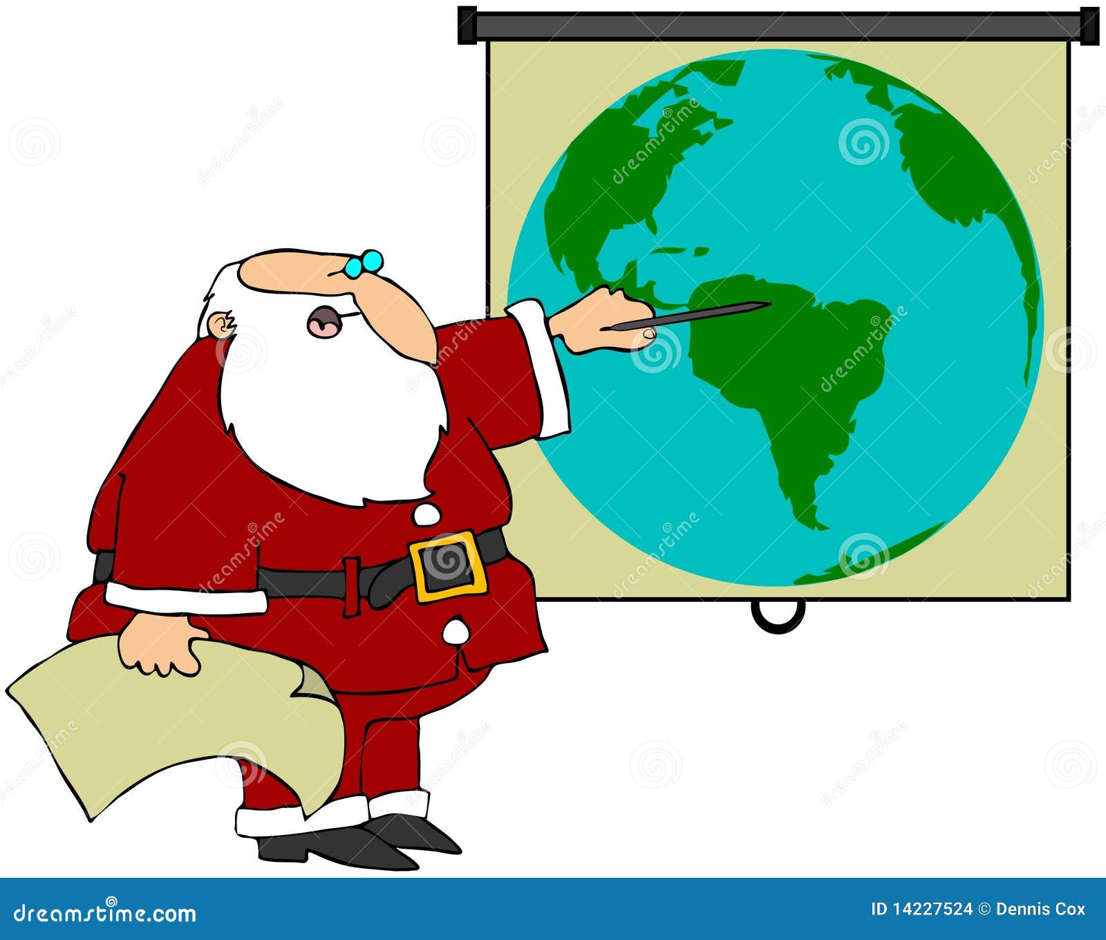 Santa Pointing at a World Globe Stock Illustration - Illustration of ...