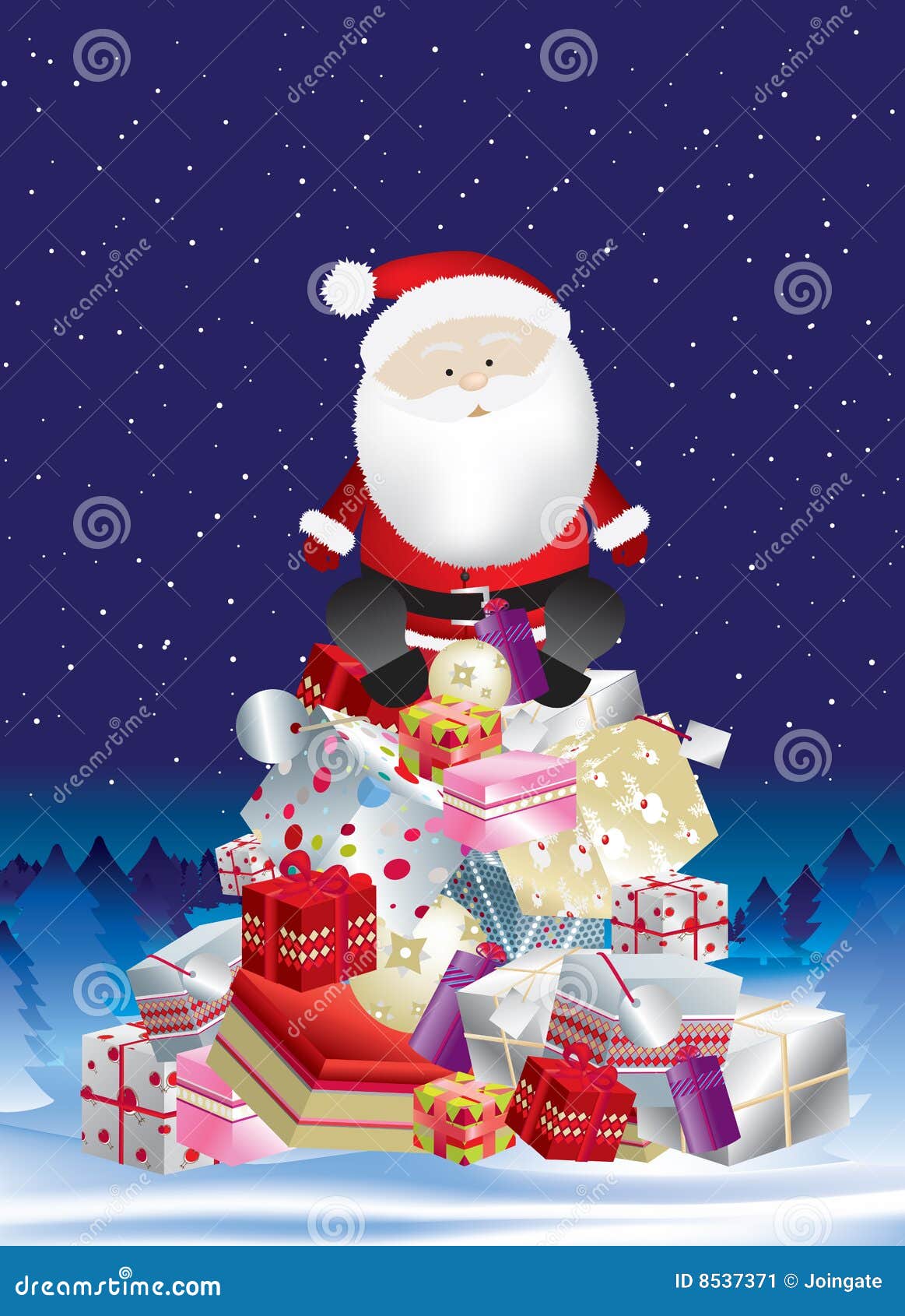 Santa Present Stack at Night Stock Vector - Illustration of concept ...