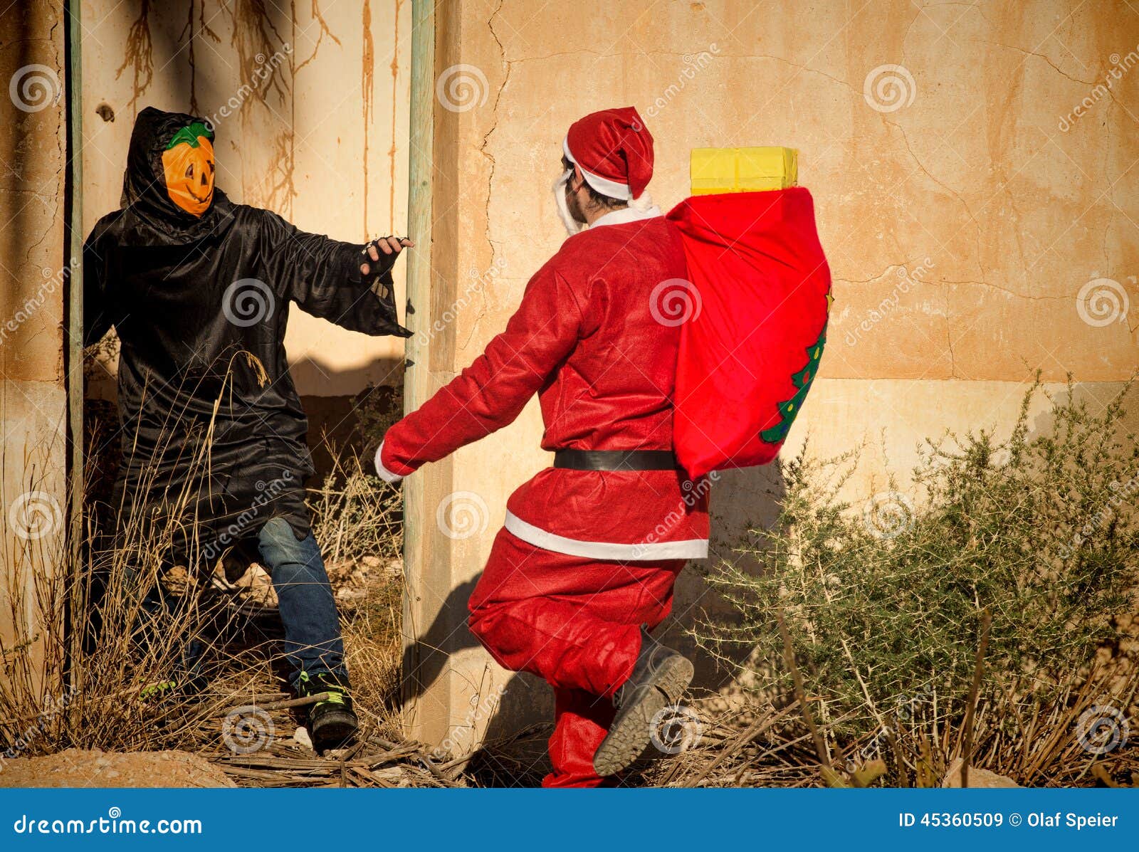 Santa in problems stock image. Image of house, sack, scary - 45360509
