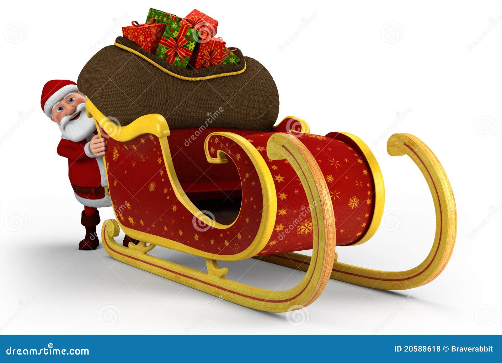 Santa pushing his sleigh stock illustration. Illustration of camera ...