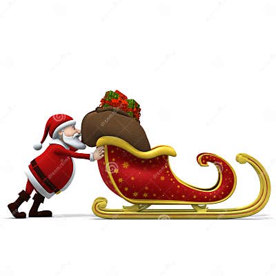Santa pushing sleigh stock illustration. Illustration of walking - 12038801