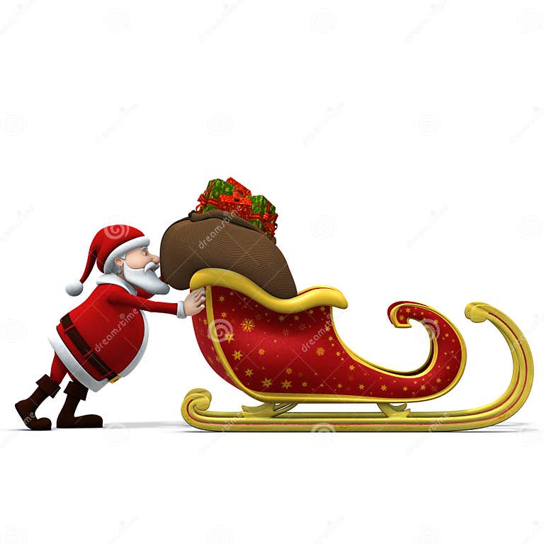 Santa pushing sleigh stock illustration. Illustration of walking - 12038801