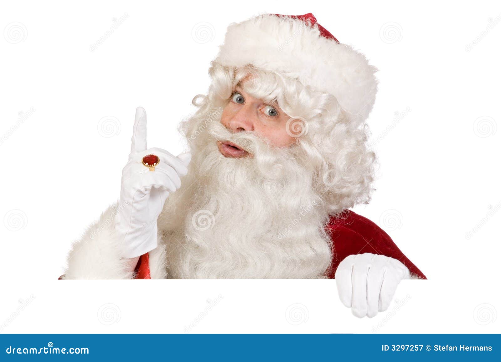 Santa putting finger up stock image. Image of sign, finger - 3297257