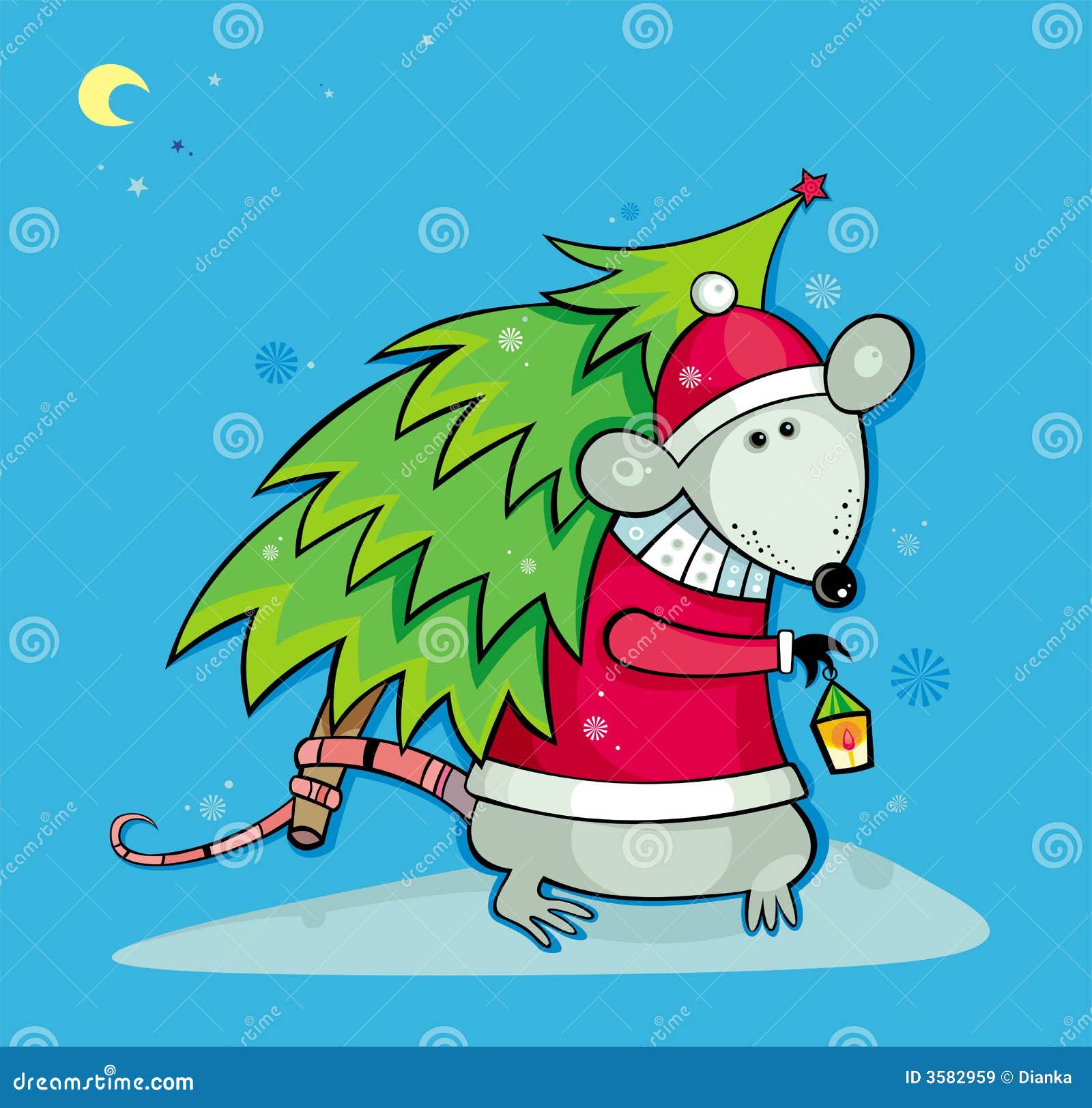 Santa Rat with Christmas Tree Stock Vector - Illustration of decoration ...