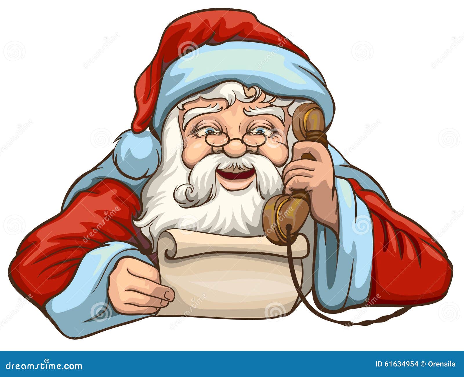 Santa Reading Letter And Talking On Phone Vector Illustration ...