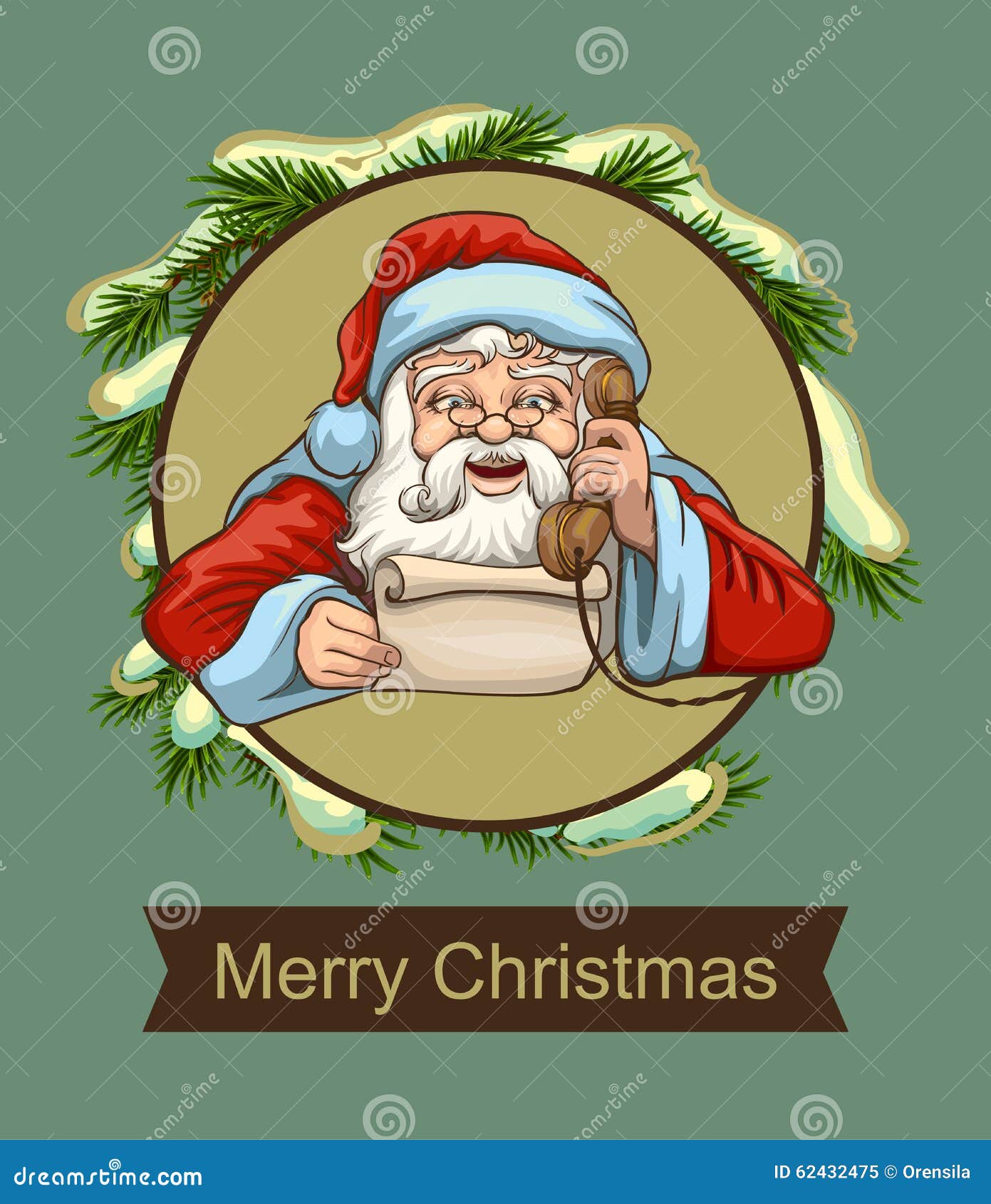 Santa Reading Letter And Talking On Phone Vector Illustration ...