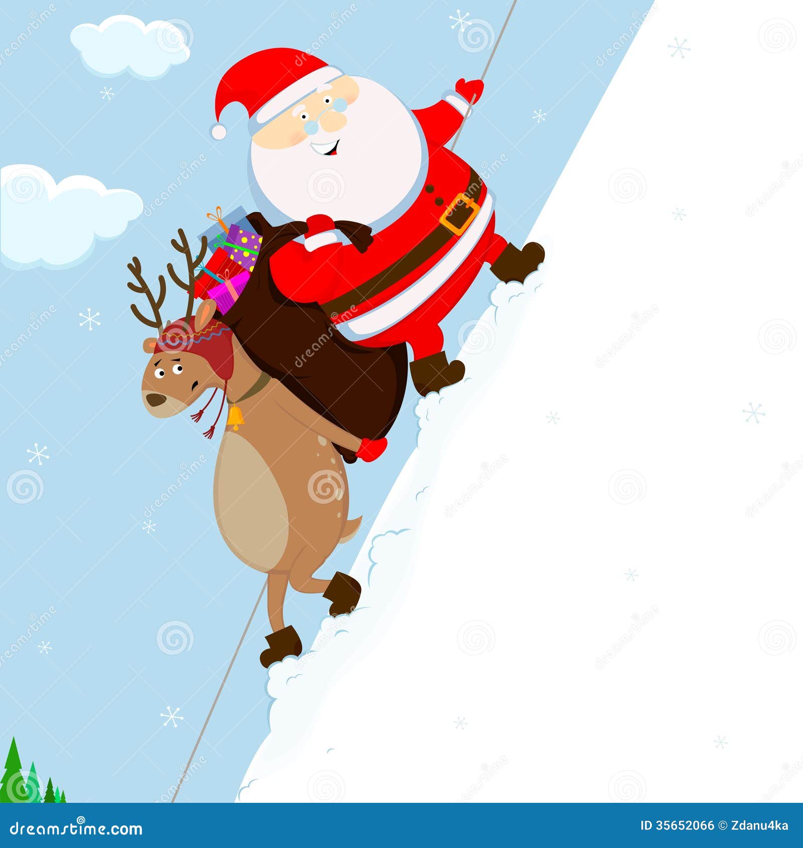 Santa and Reindeer Climb the Mountain Stock Vector - Illustration of ...