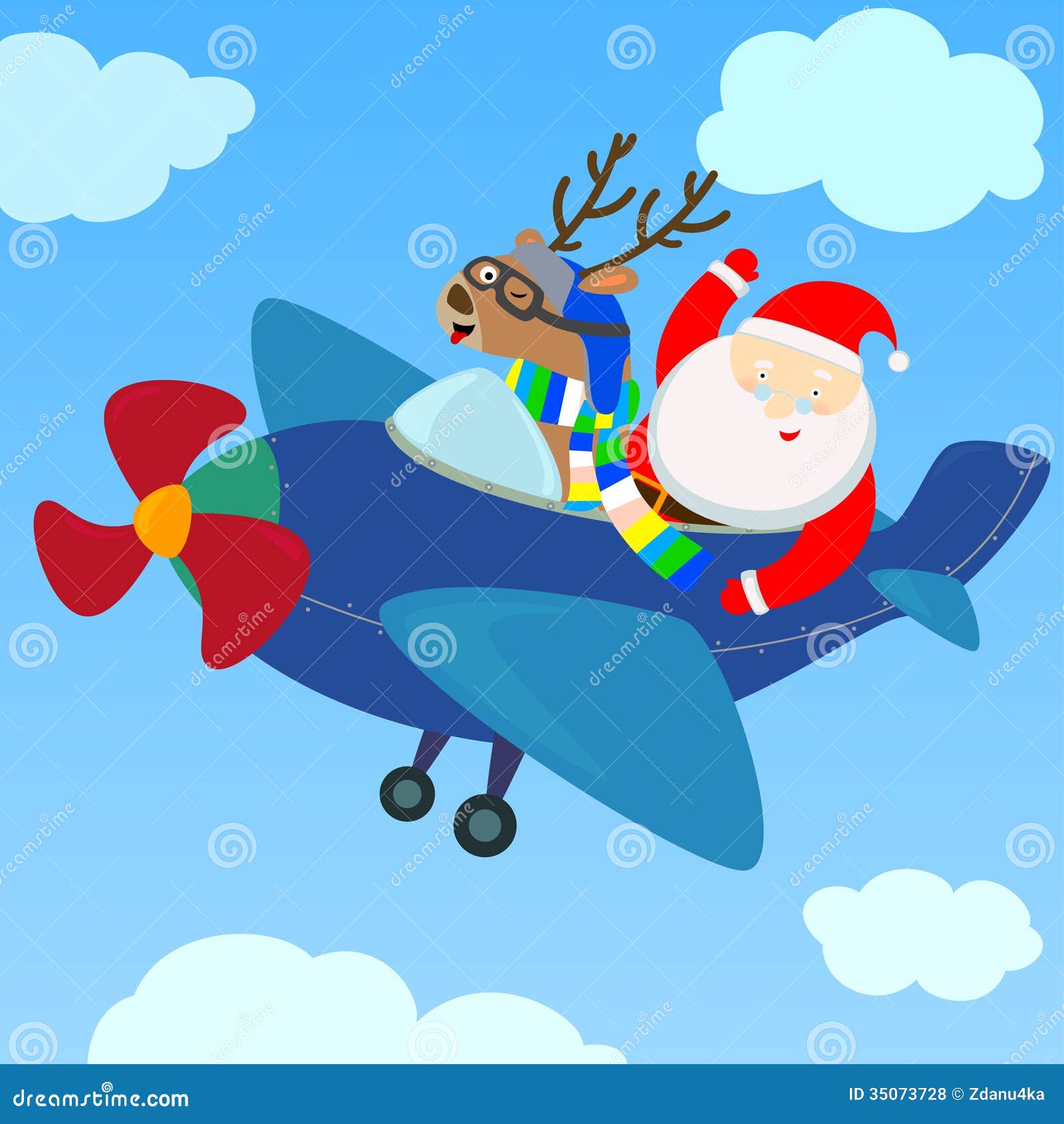 Santa and Reindeer on the Plane Stock Vector - Illustration of claus ...