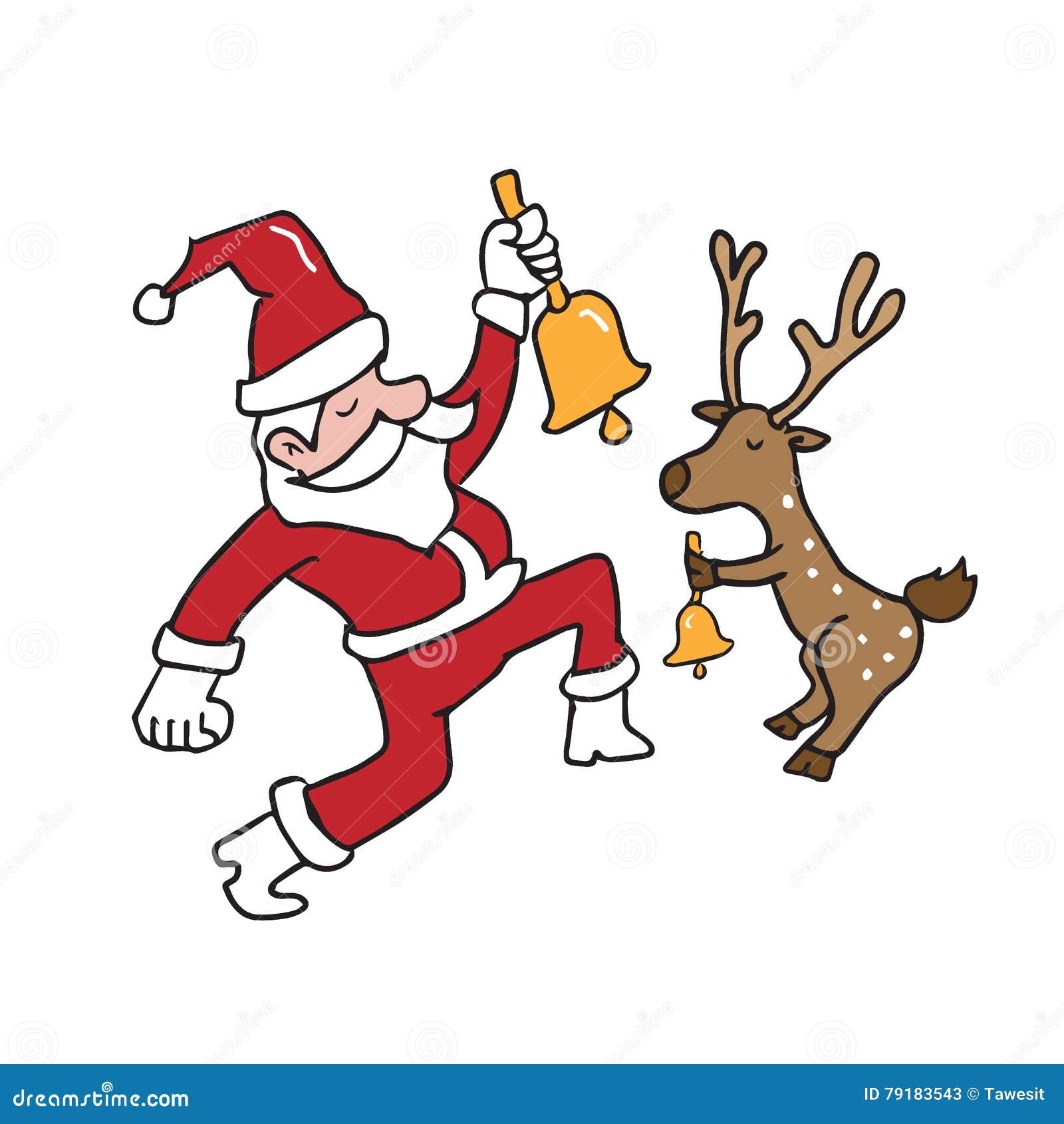 Santa and Reindeer Ringing Bells Cartoon Stock Vector - Illustration of ...