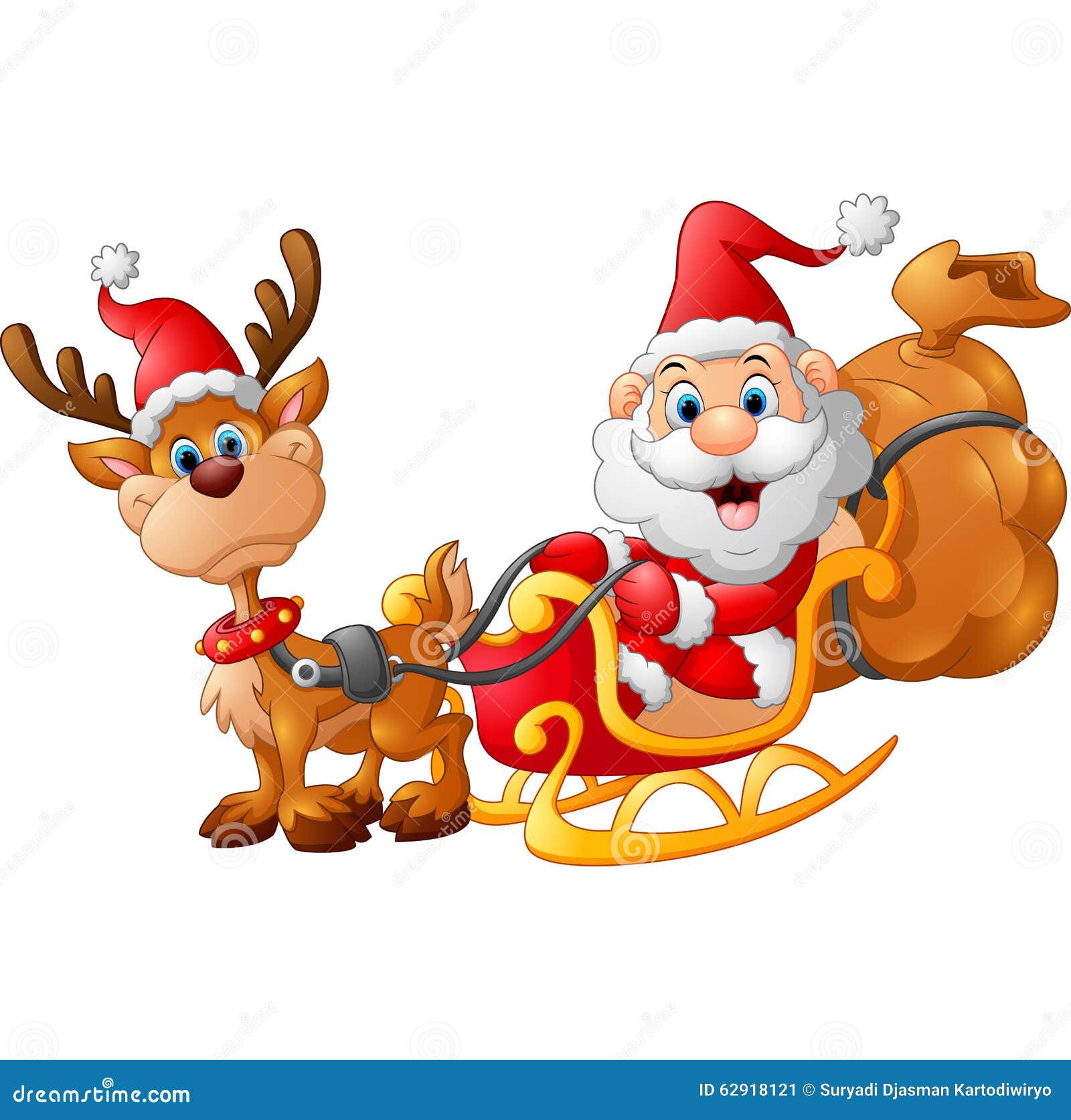 Santa Riding Sleigh Christmas Background Cartoon Vector | CartoonDealer ...