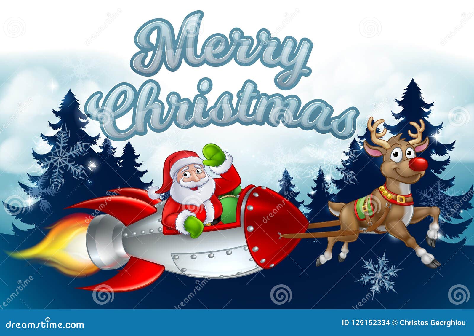 Santa Rocket Sleigh Merry Christmas Background Ilustração do Vetor ...