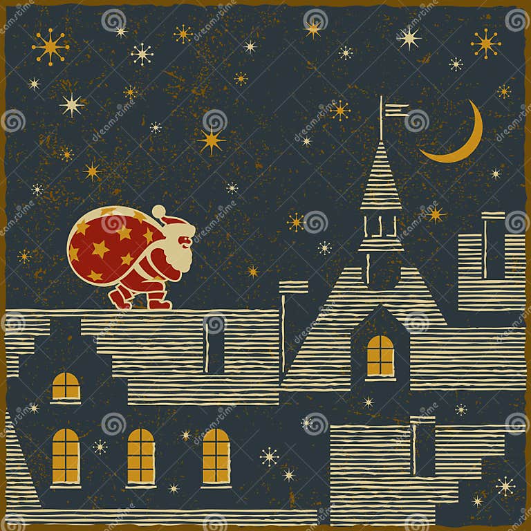 Santa on the roof stock vector. Illustration of crescent - 22013157