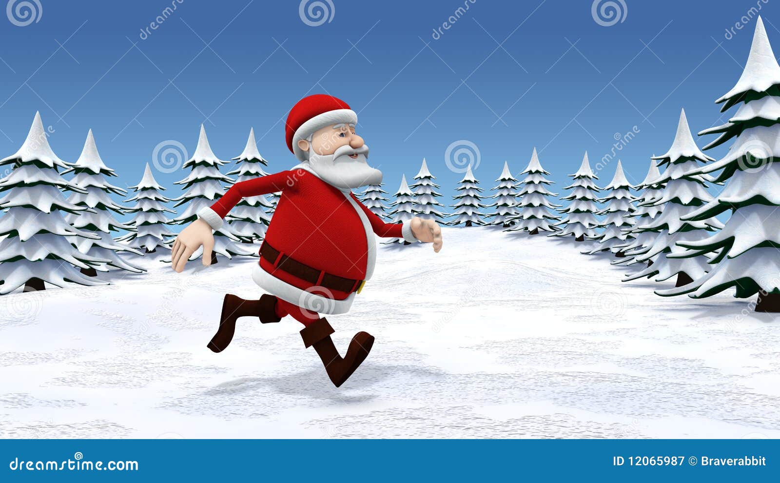 Santa Running through Snow Covered Landscape Stock Illustration ...