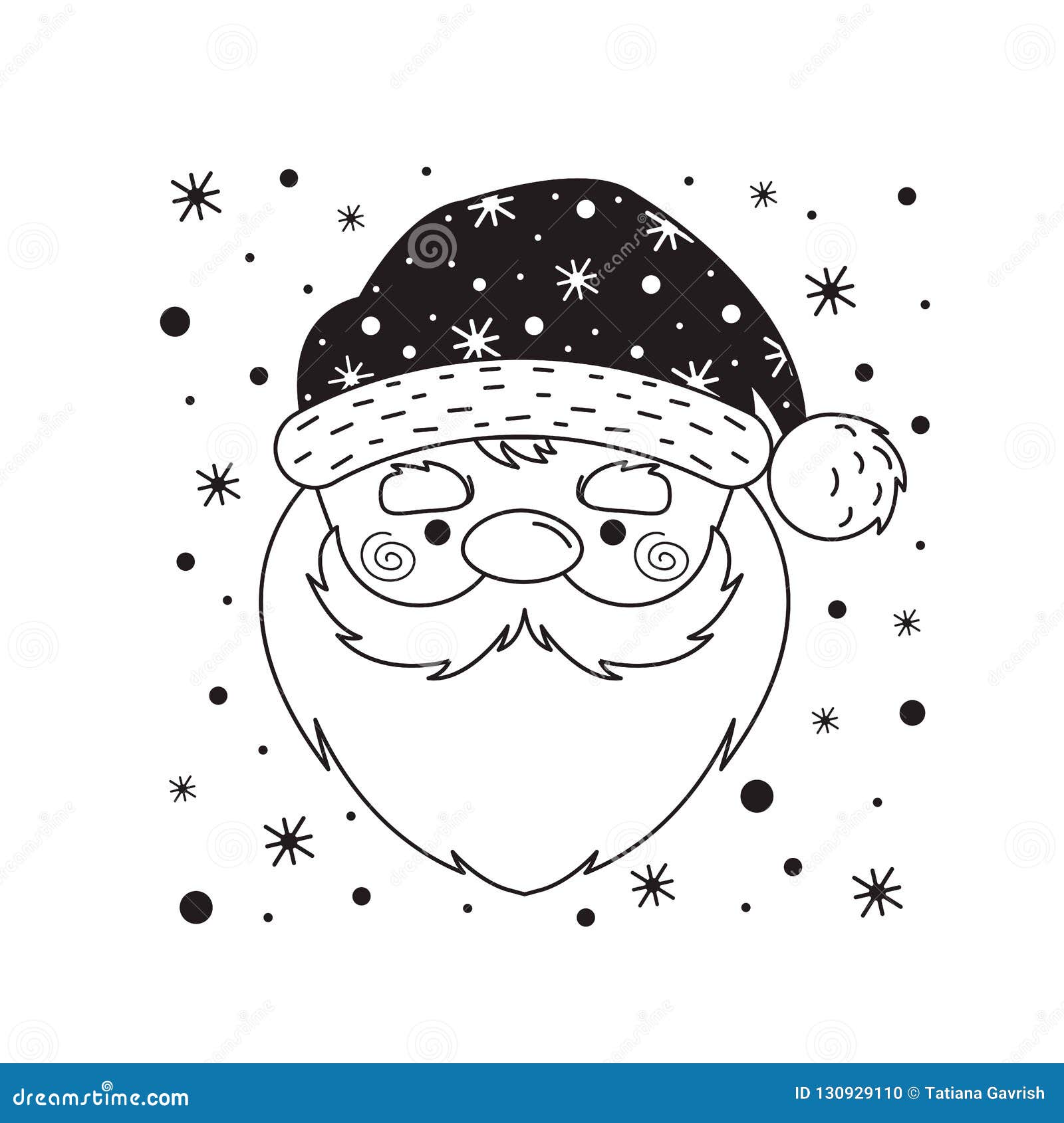 Santa`s Face. Doodle. Contour Vector Image. Stock Vector - Illustration ...