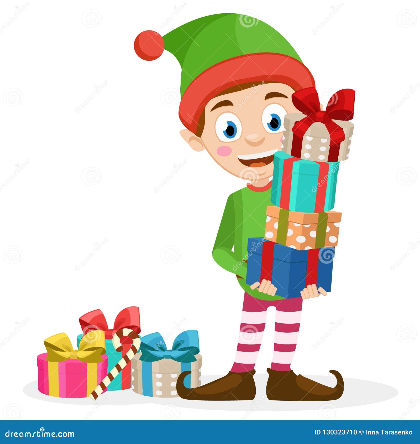 Santa`s Helper is Holding Gift Boxes on a White. Stock Vector ...