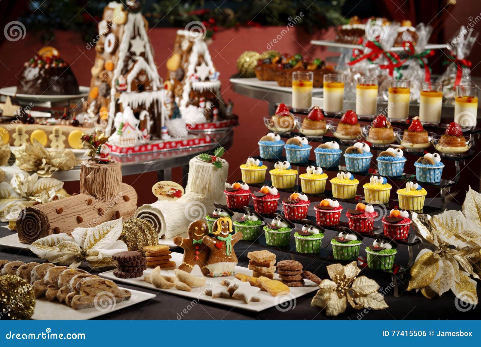 Santa S Kitchen Buffet with Plenty of Cake, Muffin, Candy and Ch Stock ...