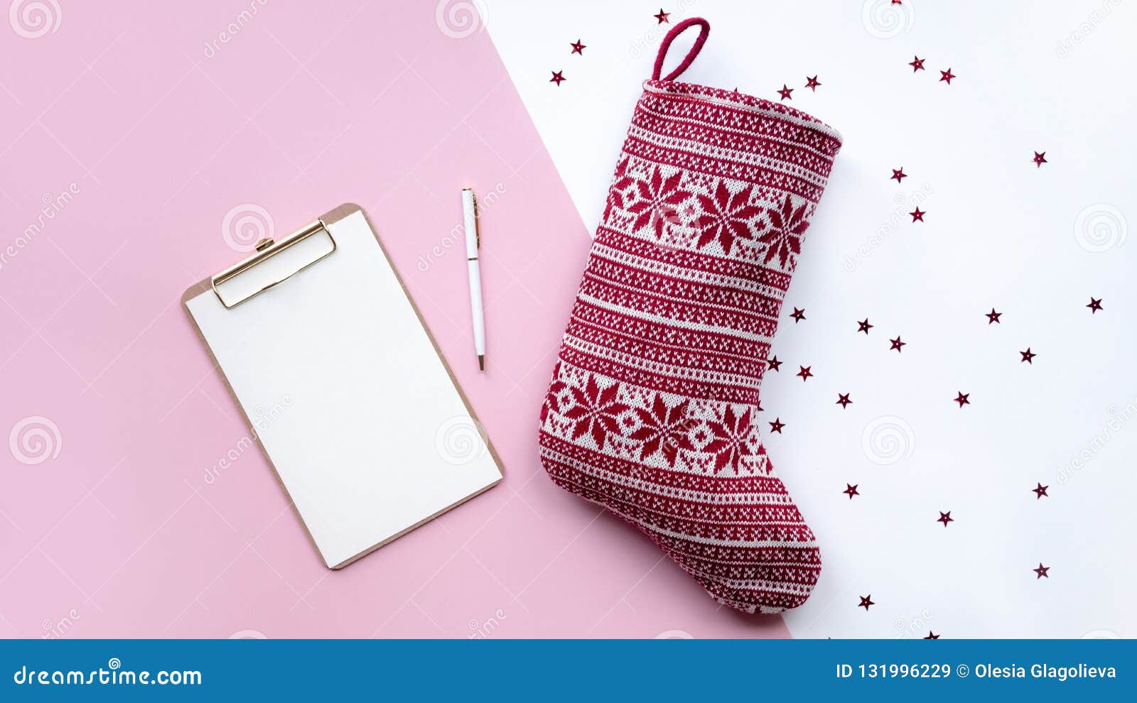 Santa`s Red Sock and Note. Concept of Christmas Stock Image - Image of ...
