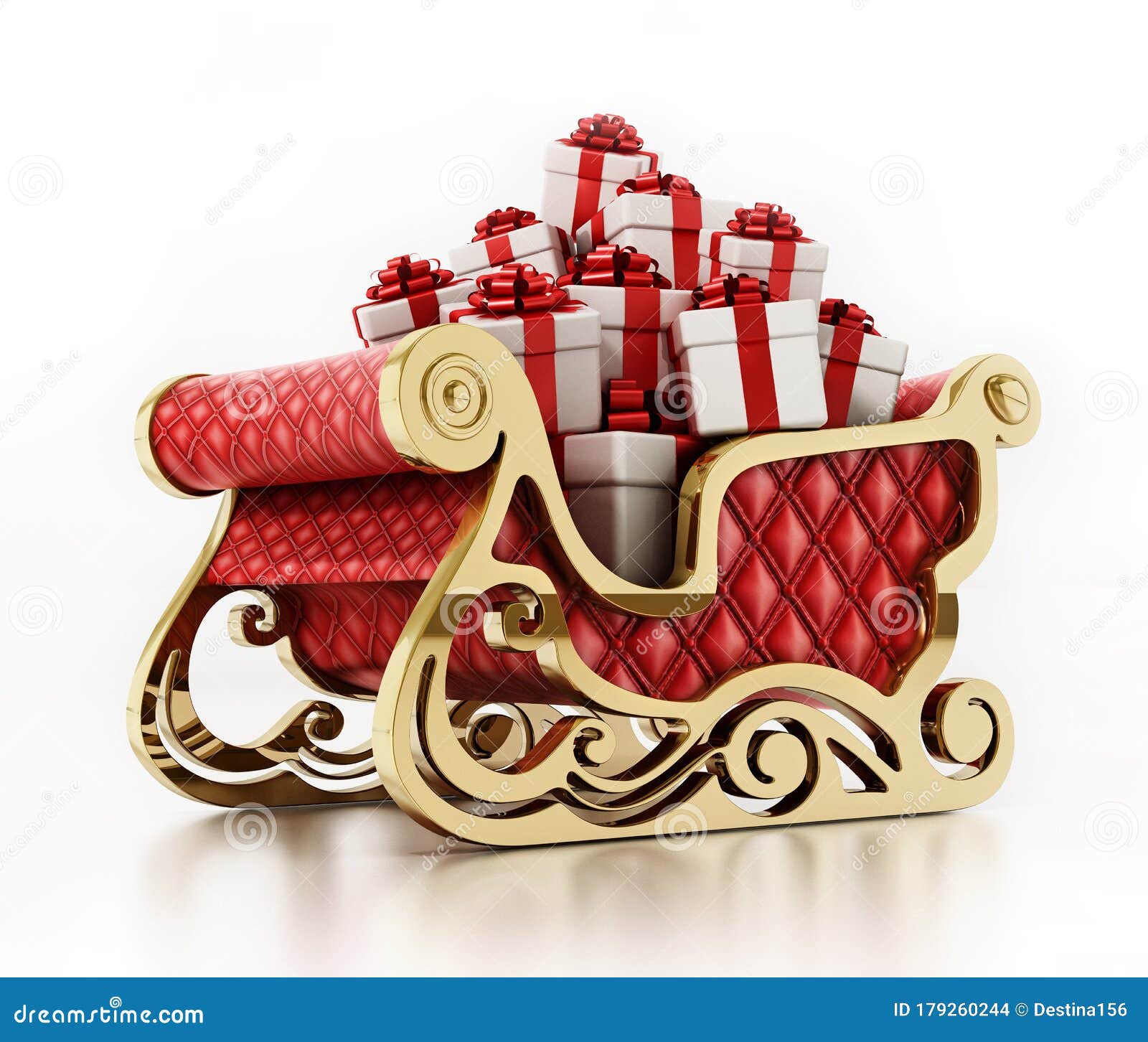 Santa`s Sleigh Loaded with Giftboxes Isolated on White Background. 3D ...