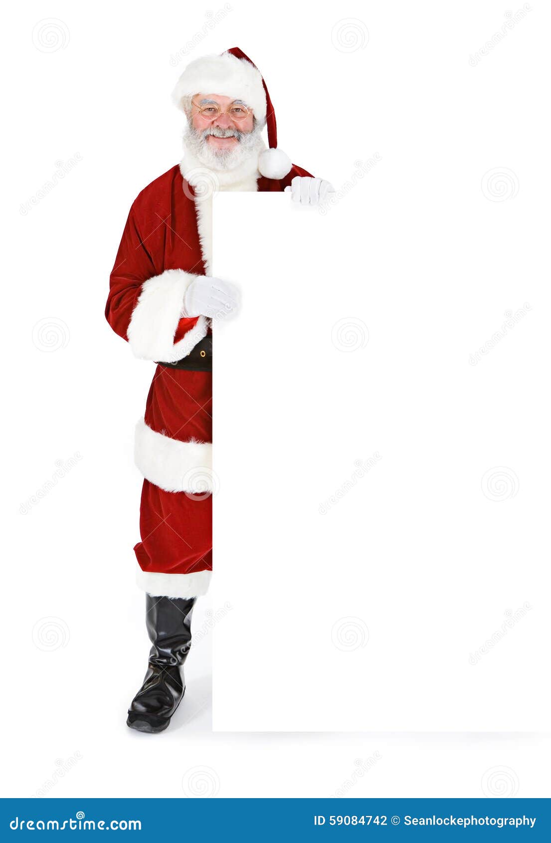 Santa: Santa Standing Behind White Card Foto de Stock - Imagem de ...