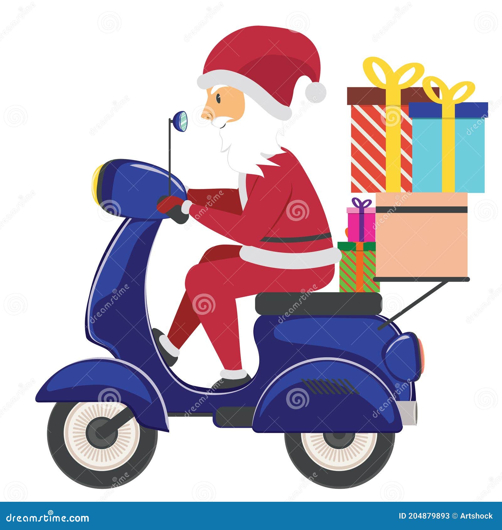 Santa on scooter stock vector. Illustration of celebration - 204879893