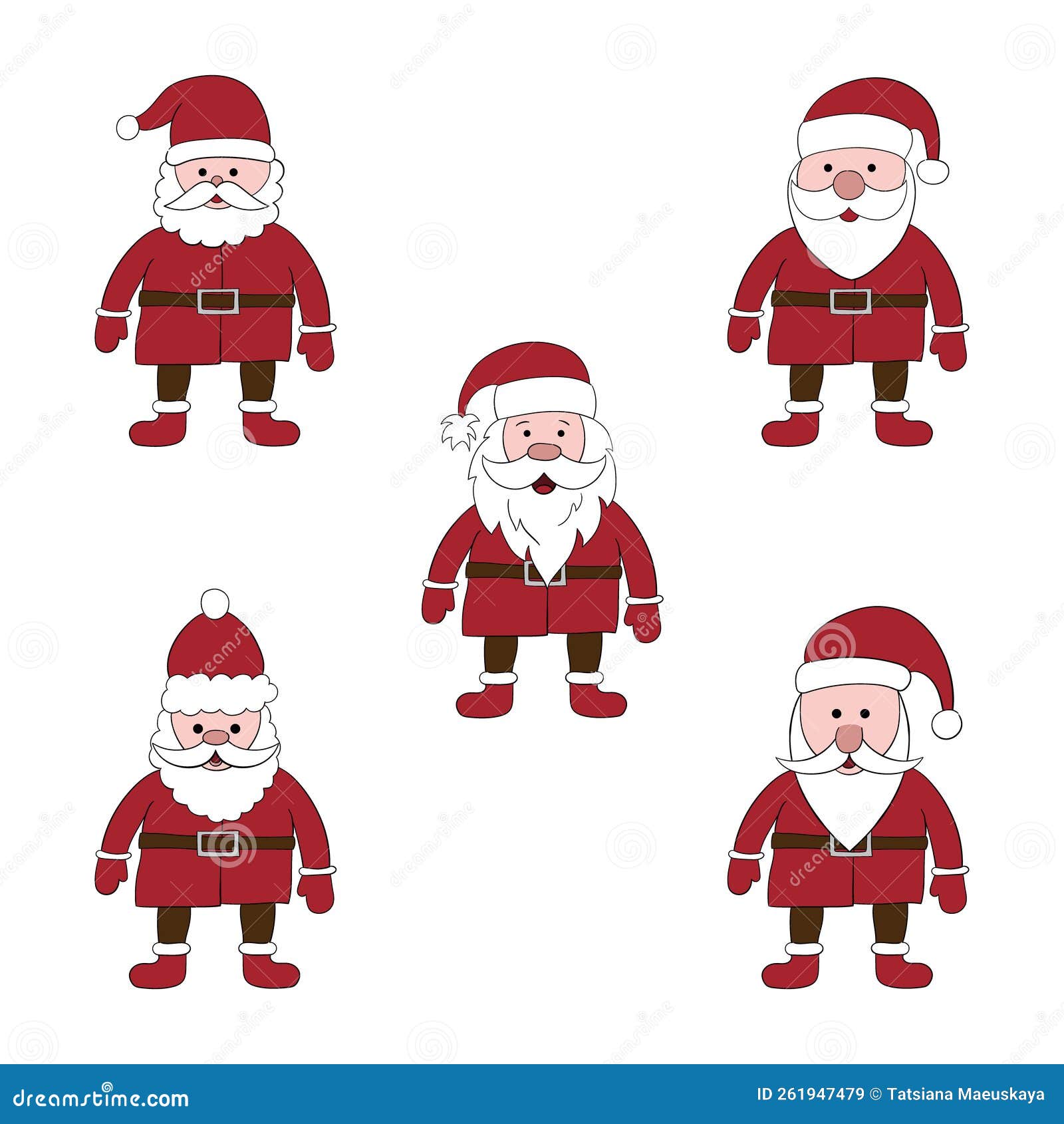 Santa Set, Vector Doodle Illustration on White Background Stock Vector ...