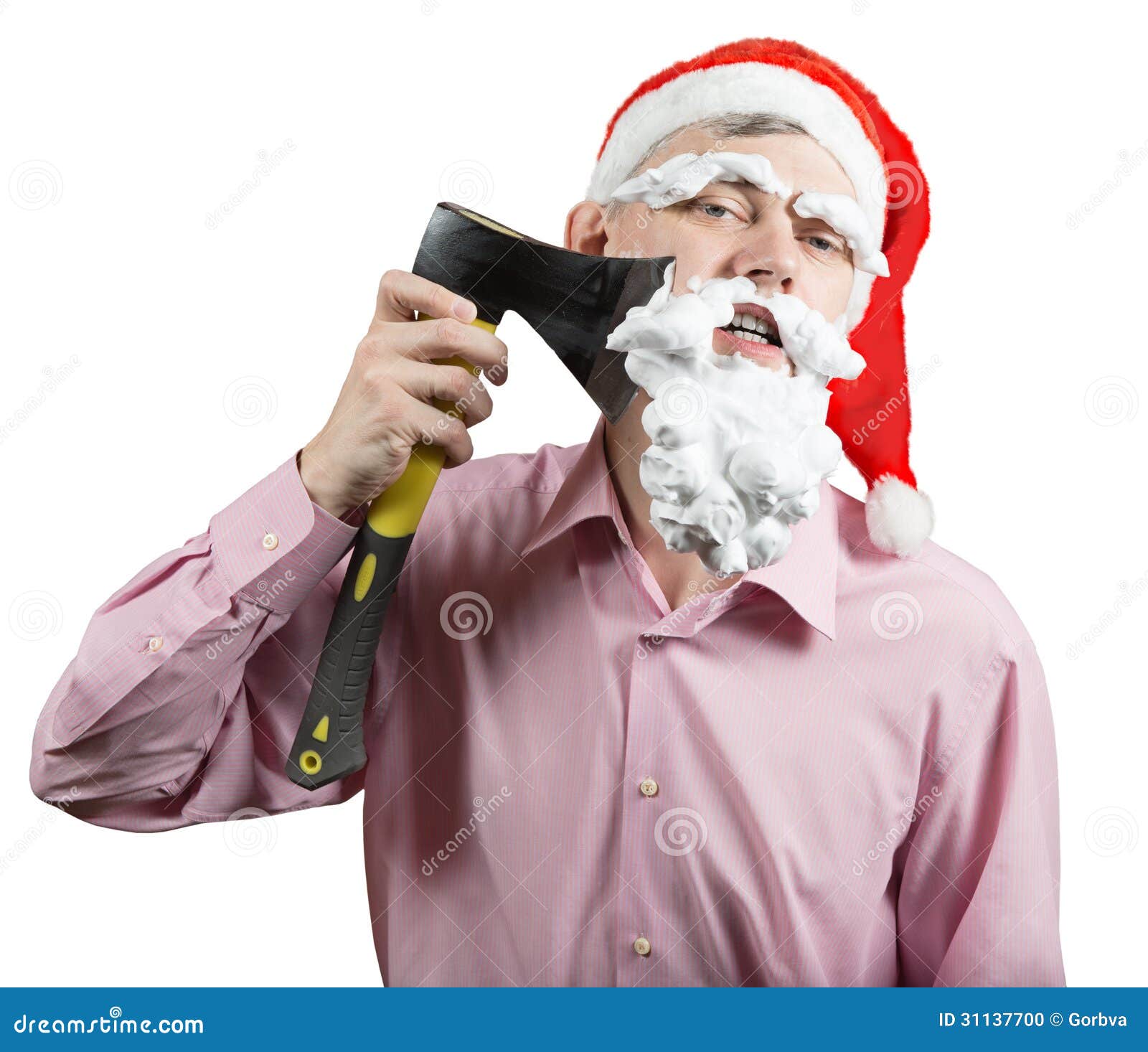 Santa Shaving His Beard with an Axe Stock Photo - Image of blade ...