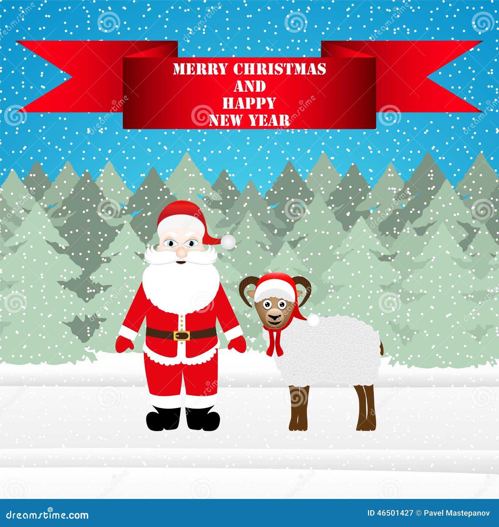 Santa and sheep stock illustration. Illustration of winter - 46501427