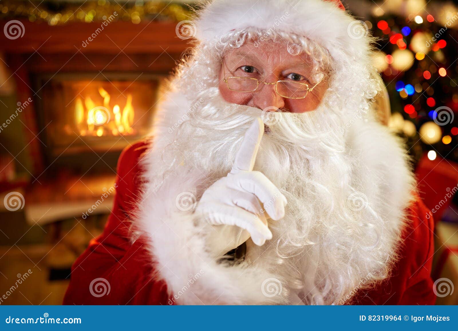 Santa Showing To Be Silent Gesture Stock Photo - Image of real, noel ...