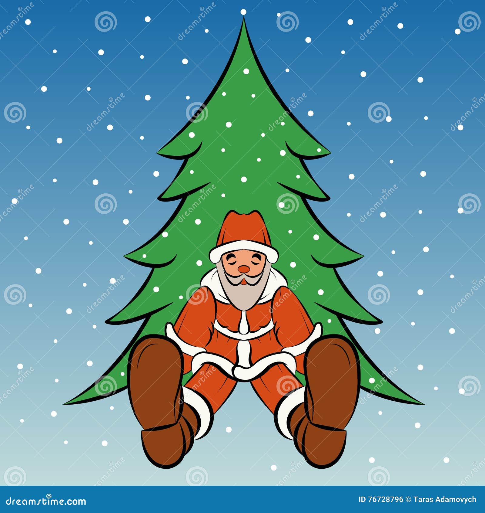 Santa Sits Under the Tree Vector Illustration Stock Vector ...